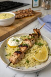 Easy Greek Chicken Souvlaki with Lemon Rice Recipe | Tasty Meals Blog